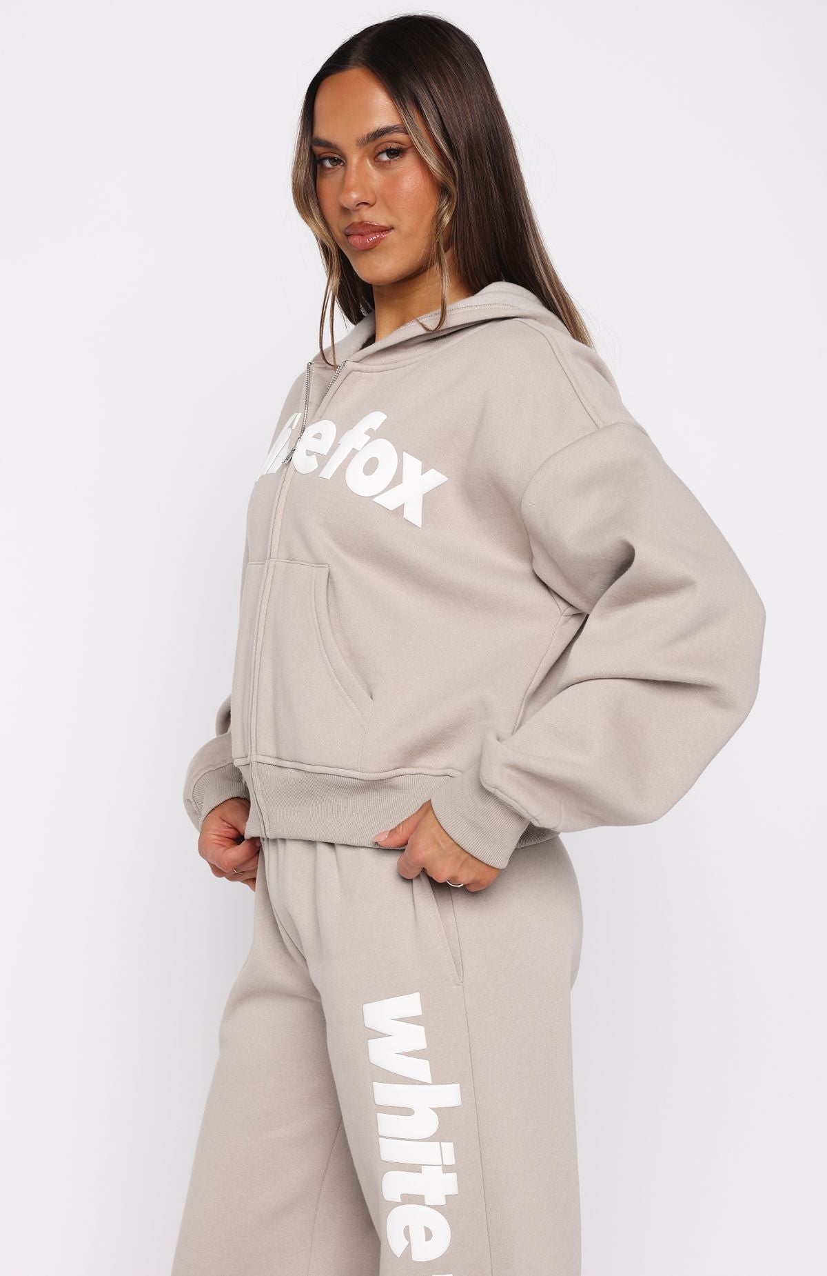 From The Archives Kenzie Boxy Zip Front Hoodie Moon | White Fox Boutique US
