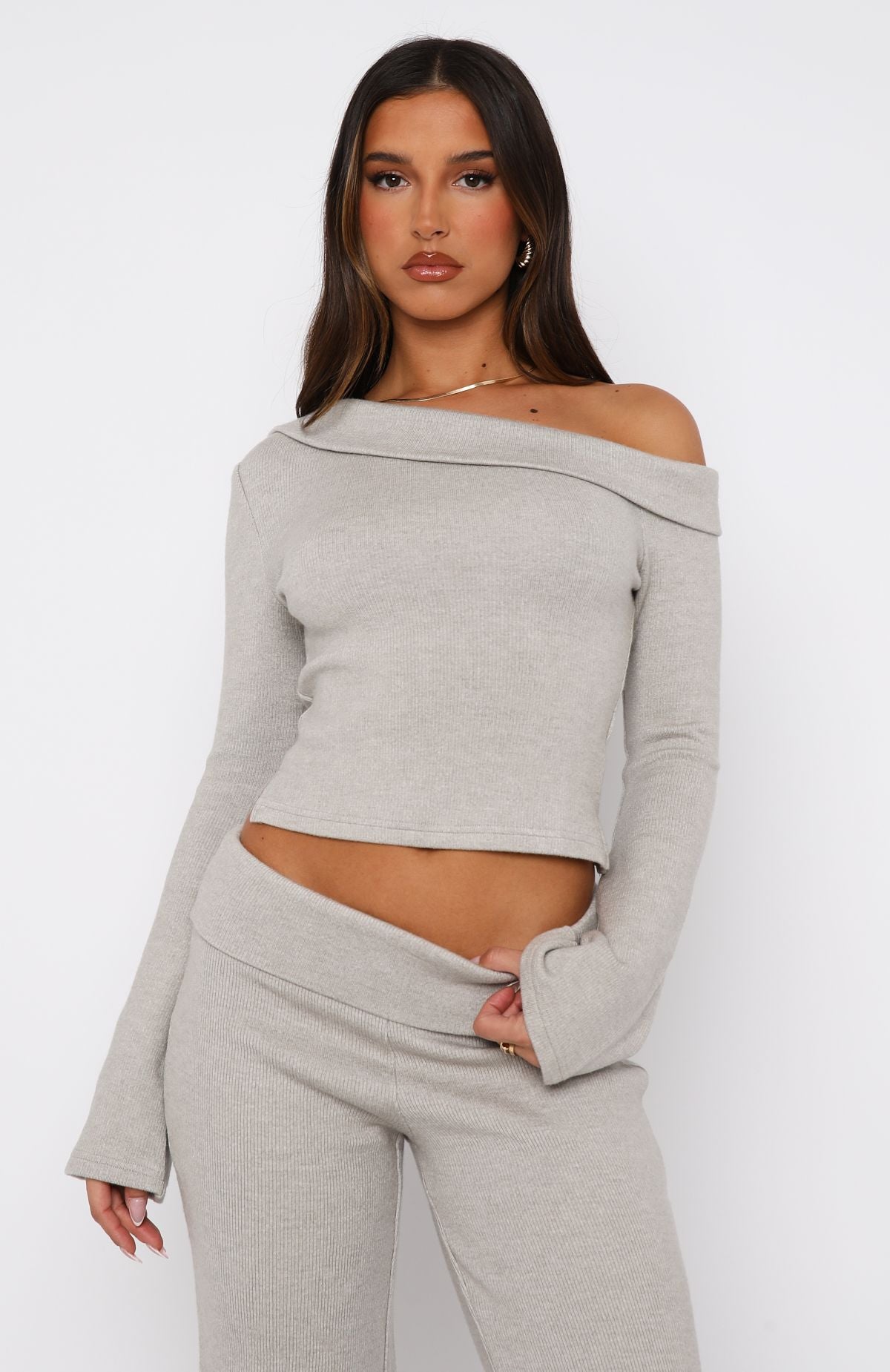 So Little Time Long Sleeve Top Grey Marle | White Fox Boutique US