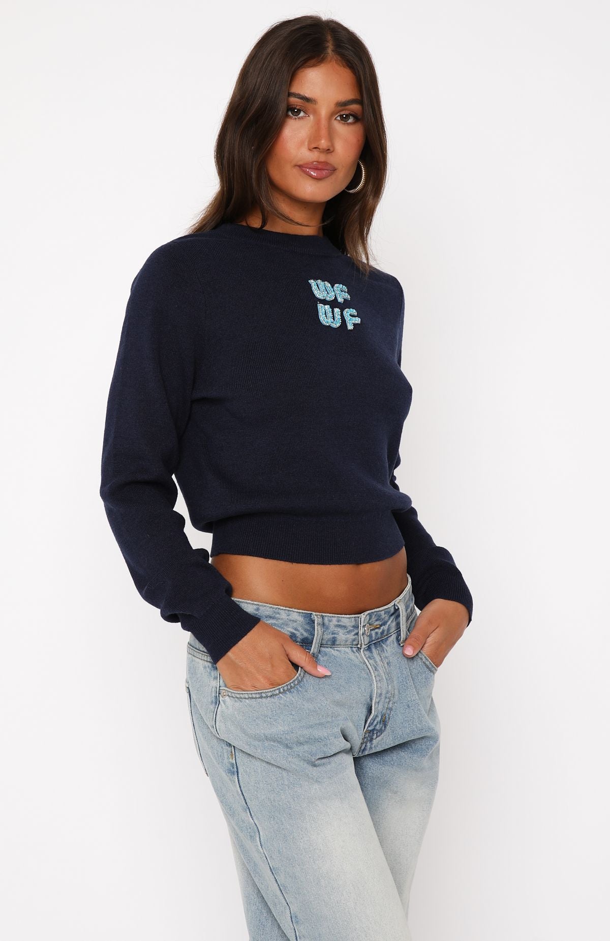 Designer Girl Knit Sweater Navy | White Fox Boutique US