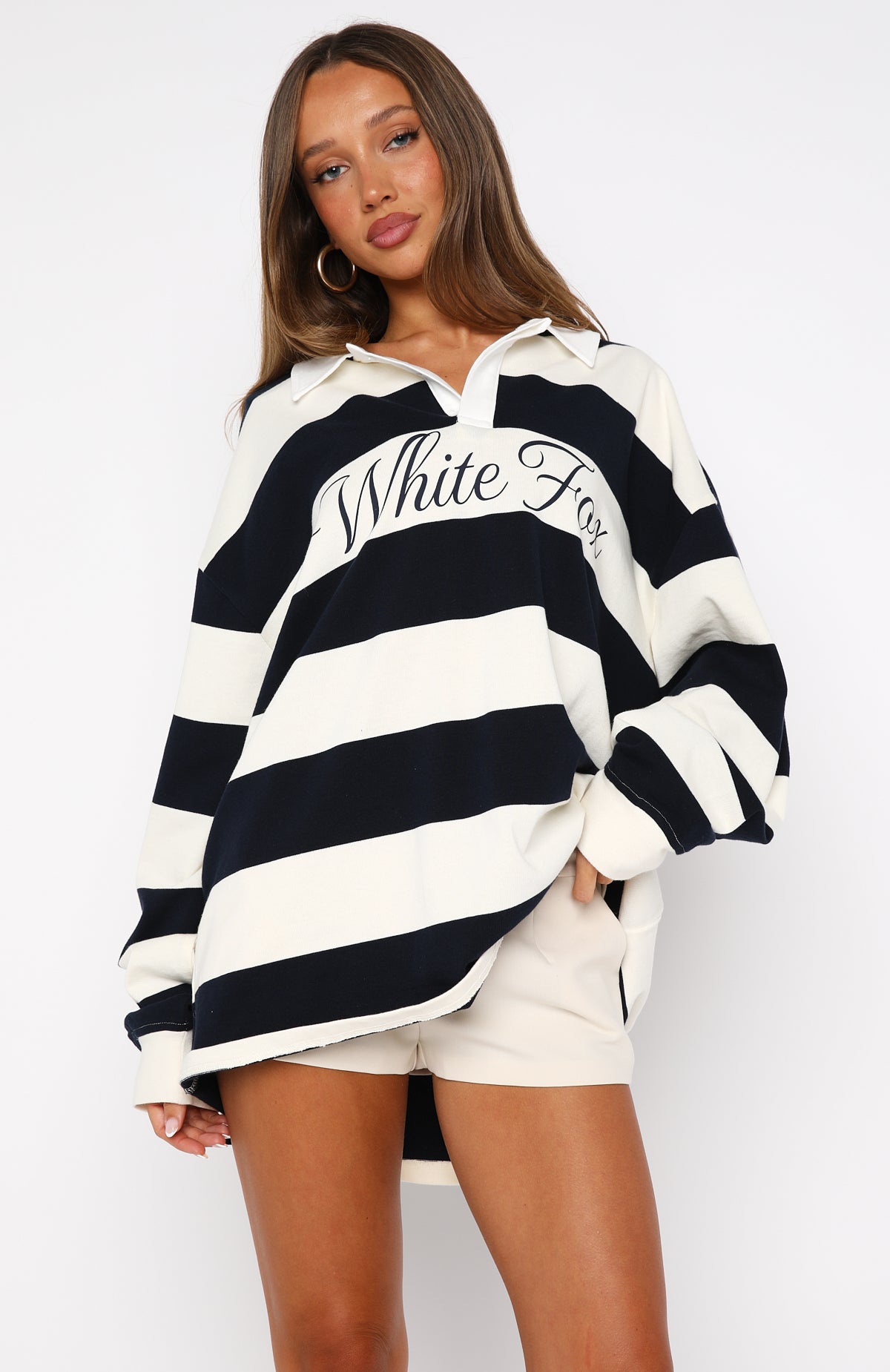 My Reality Striped Long Sleeve Rugby Shirt Navy/Cream Stripe | White ...
