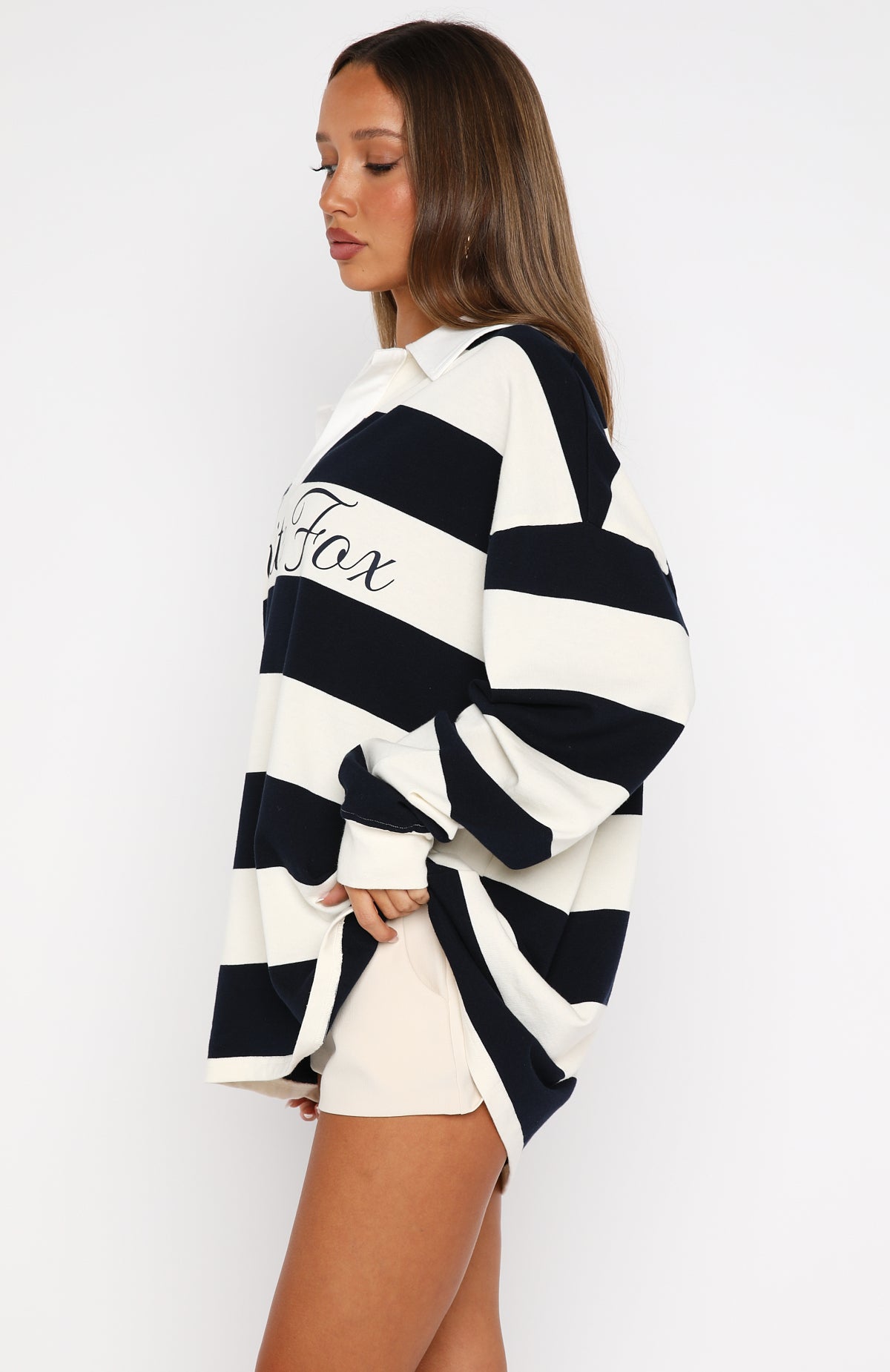 My Reality Striped Long Sleeve Rugby Shirt Navy/Cream Stripe | White ...