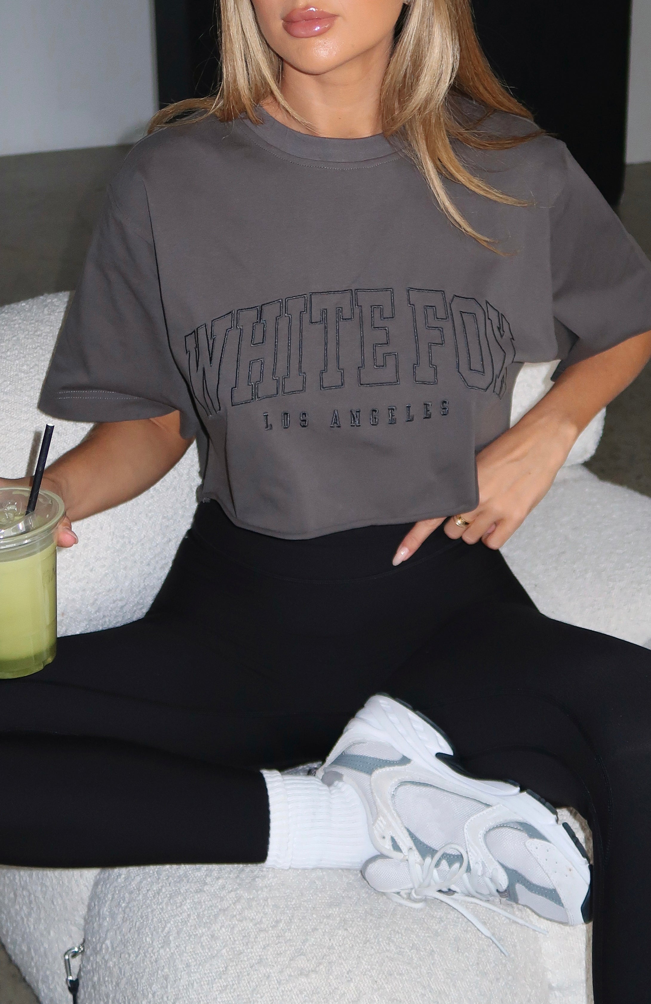 Let's Get Started Oversized Cropped Tee Charcoal | White Fox Boutique US