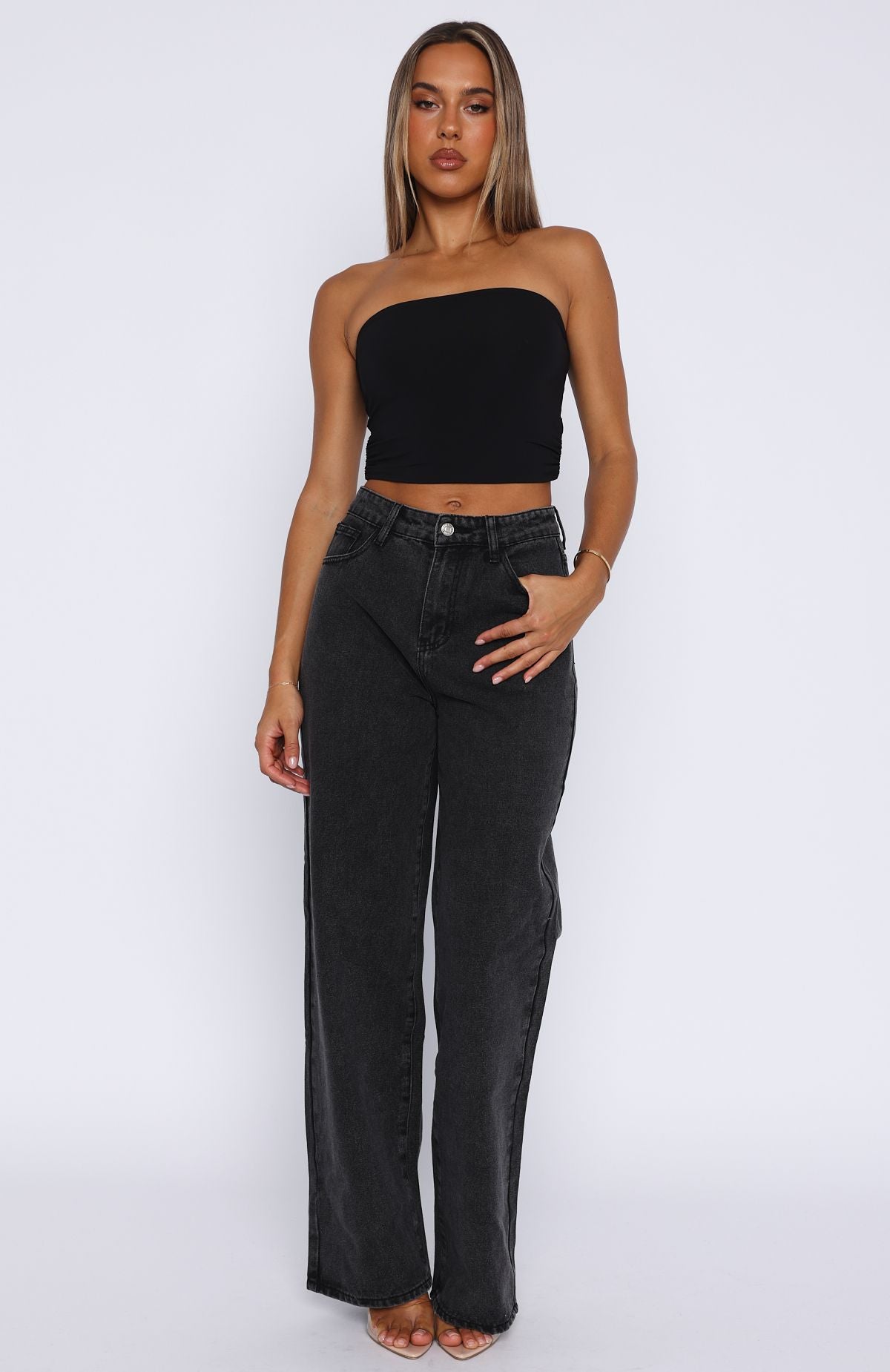 Bring The Style High Rise Wide Leg Jeans Black Acid | White Fox Boutique US