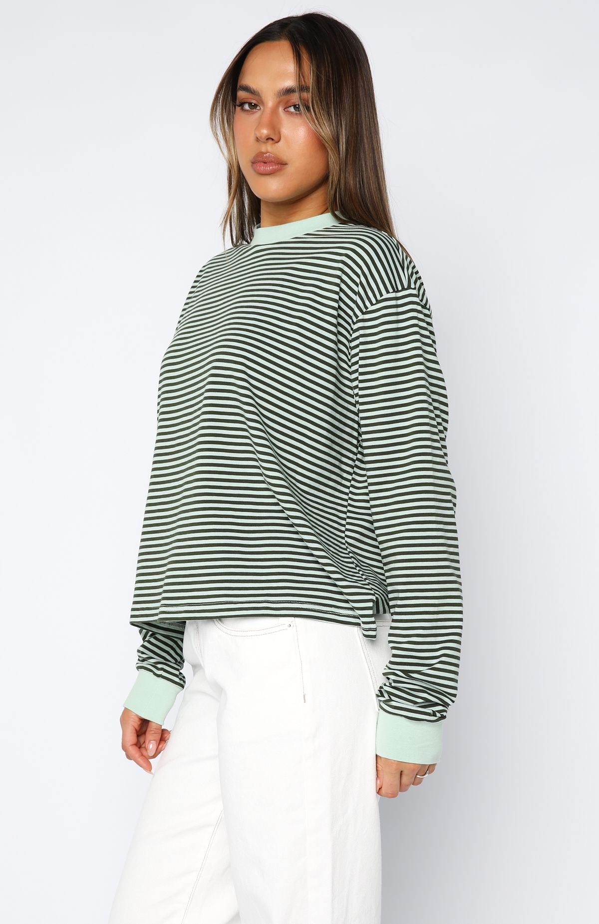 Touchdown Long Sleeve Tee Green Stripe | White Fox Boutique US