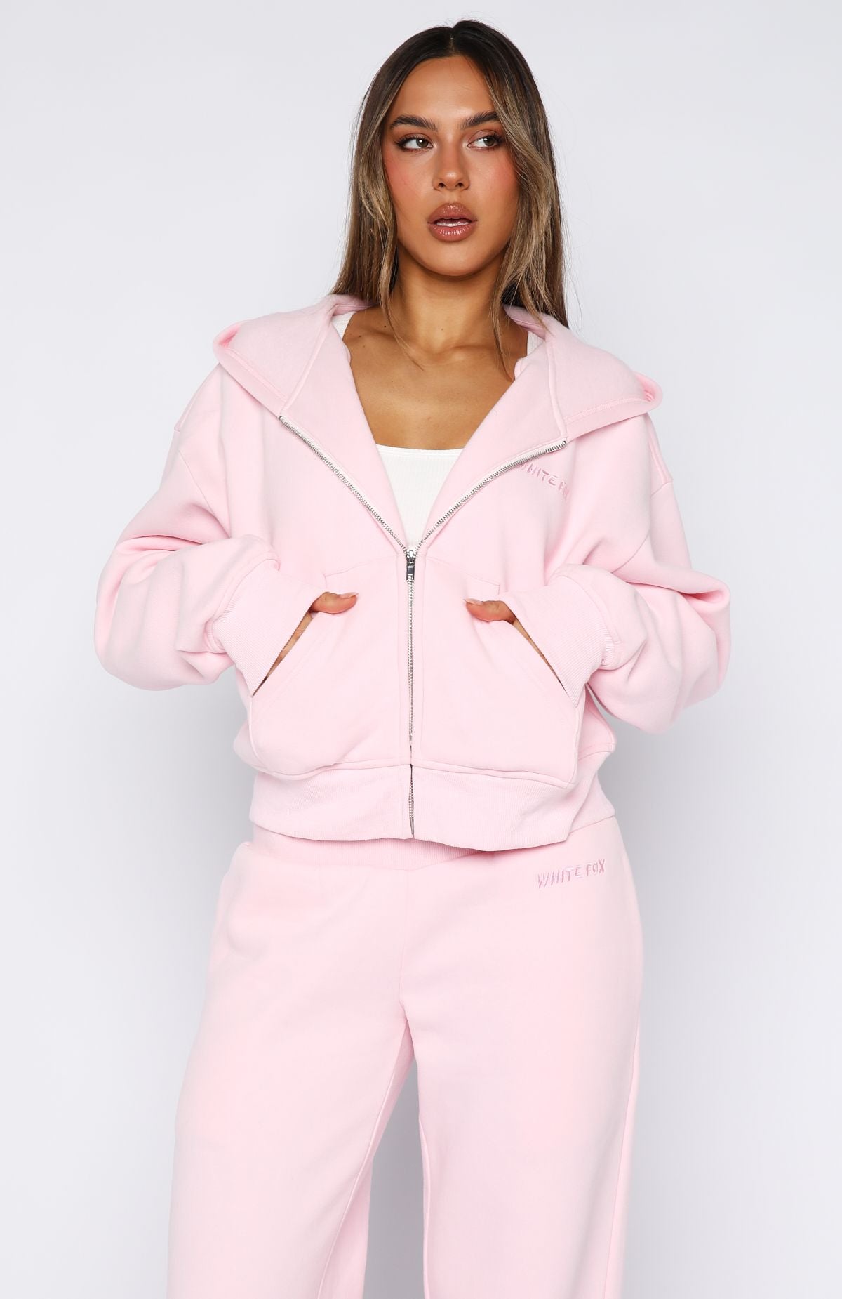 Come A Long Way Boxy Zip Front Hoodie Pink | White Fox Boutique US