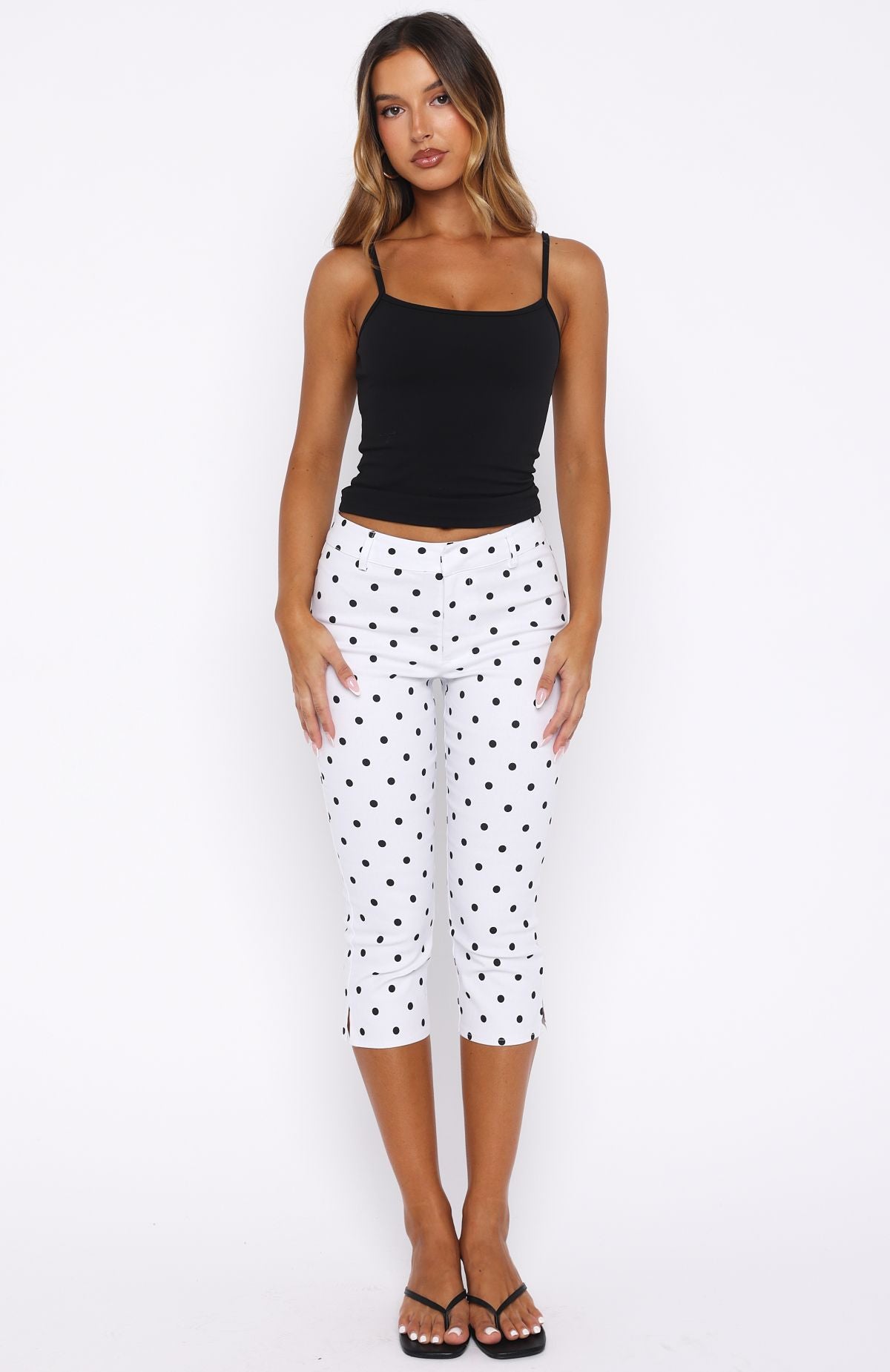 Day For It Capri Pants White/Black Polka Dot | White Fox Boutique US