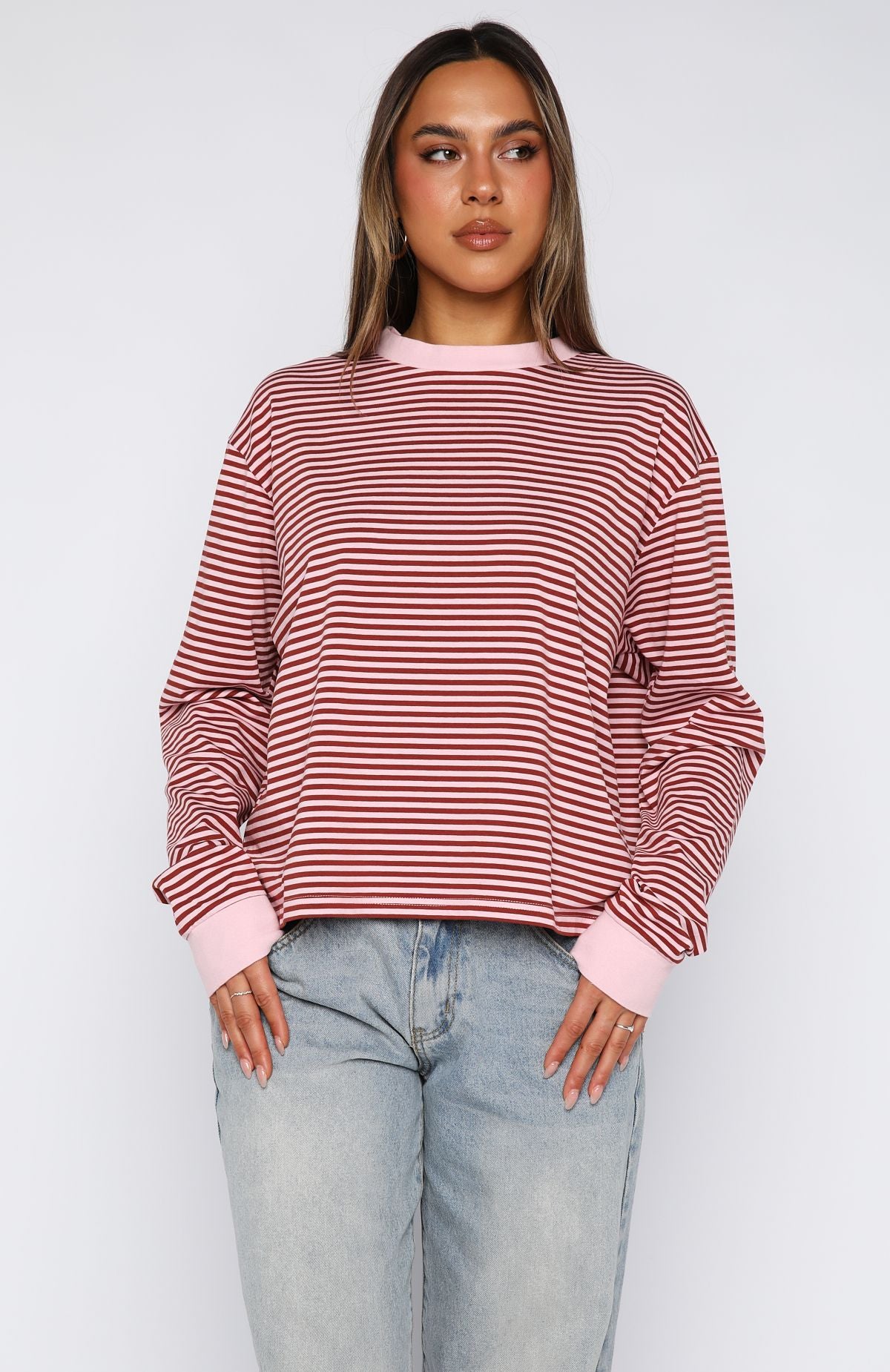Touchdown Long Sleeve Tee Pink Stripe | White Fox Boutique US