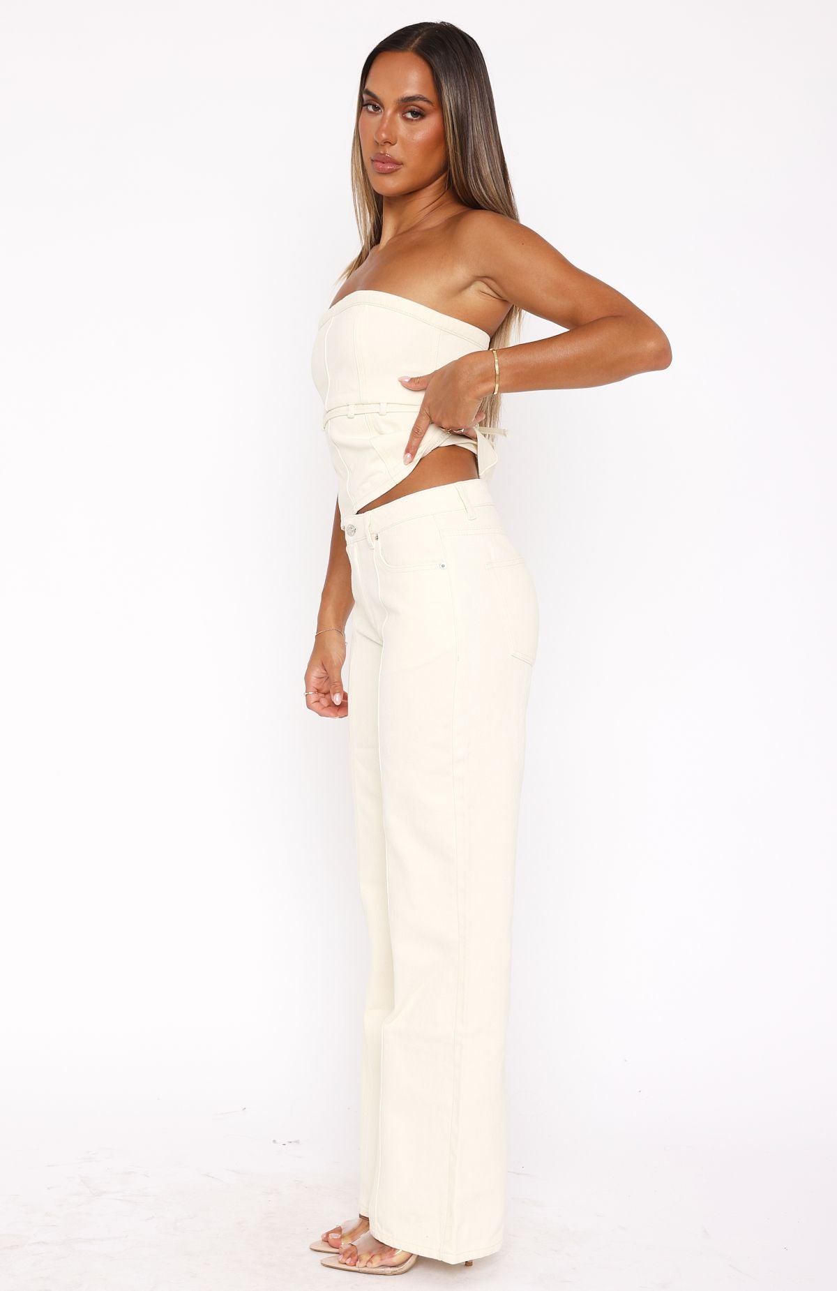 Leah Low Rise Straight Leg Jeans Cream | White Fox Boutique US