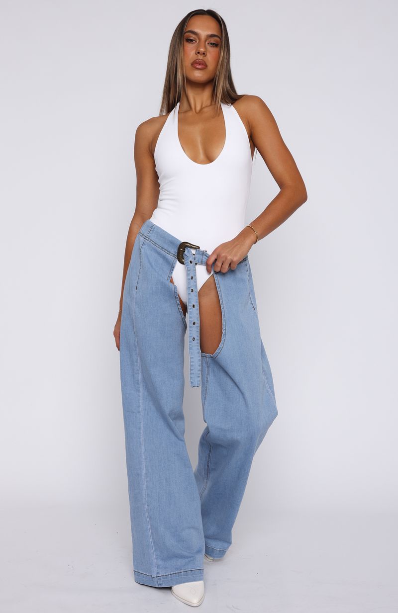 She's Most Wanted Denim Chaps Light Blue | White Fox Boutique US