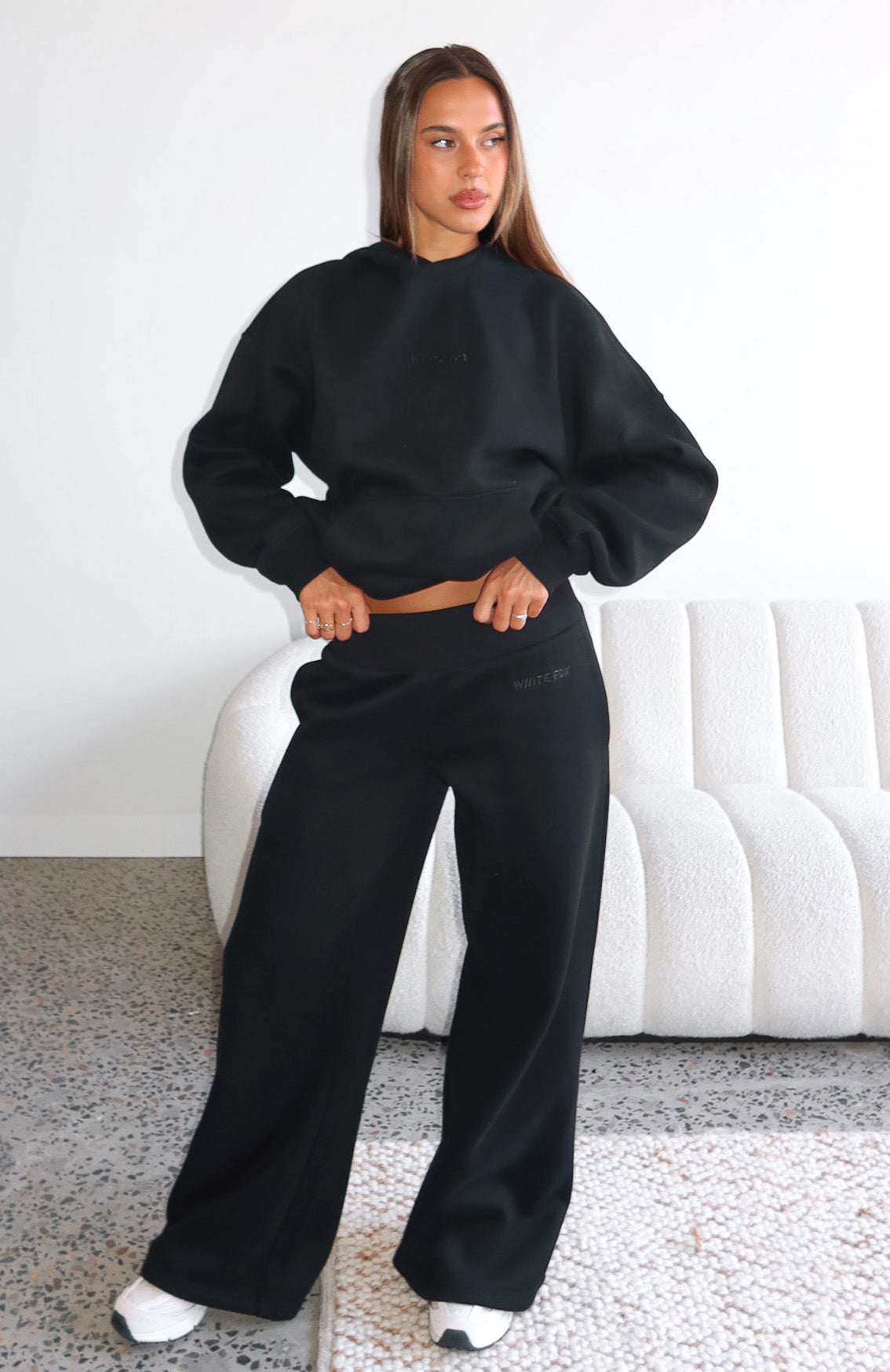 Come A Long Way Wide Leg Sweatpants Black | White Fox Boutique US