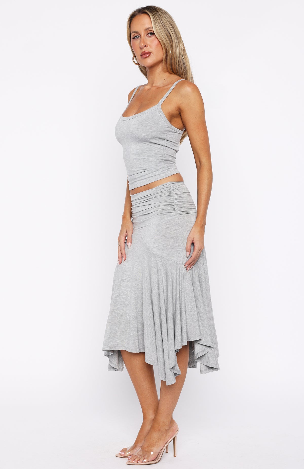 Dressing Up Midi Skirt Grey Marle | White Fox Boutique US