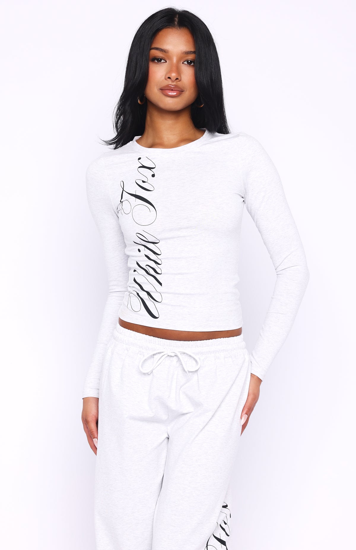 Luxurious Girl Long Sleeve Baby Tee Grey Marle | White Fox Boutique US