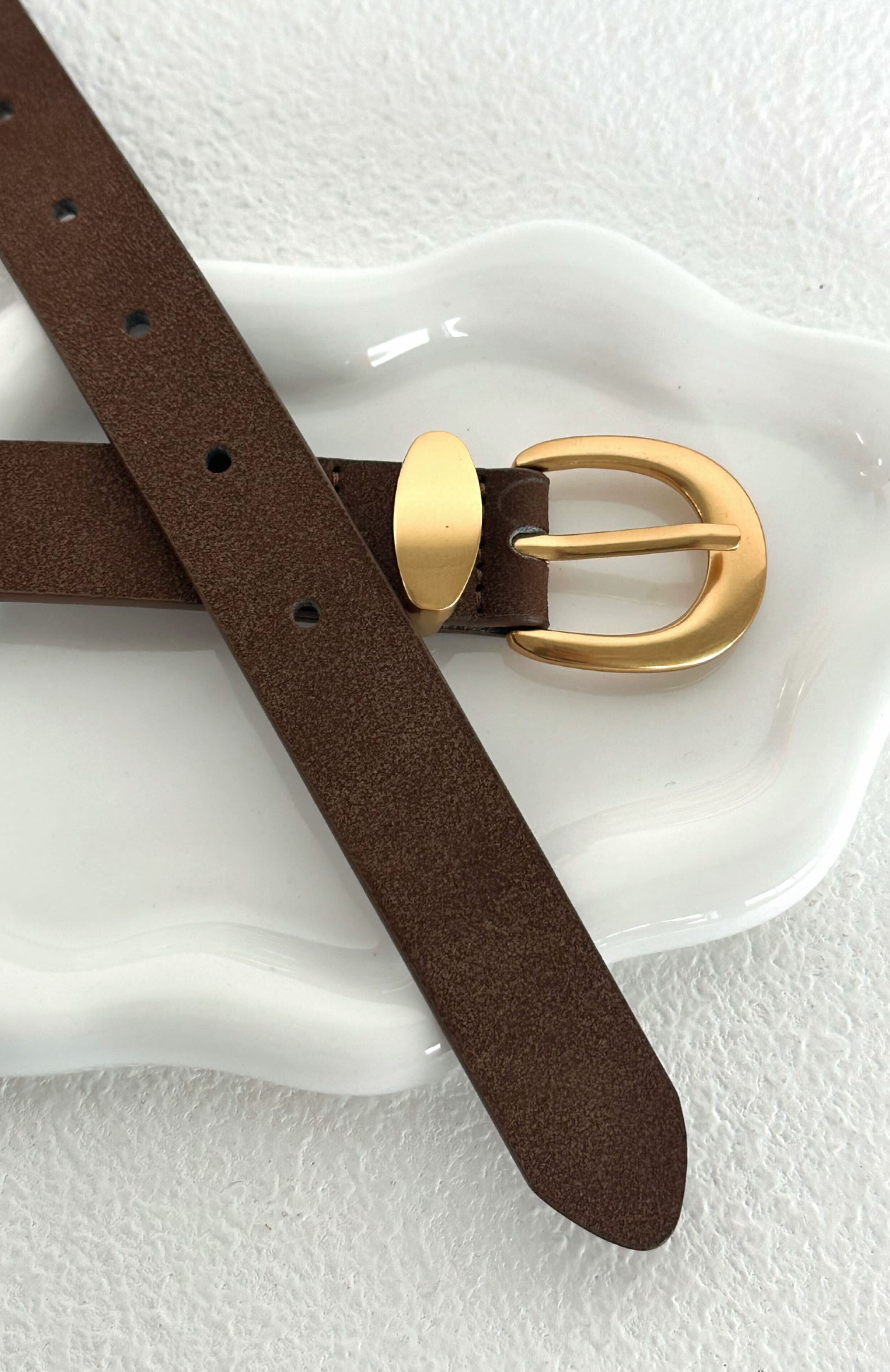 Milo Belt Chocolate Faux Suede/Gold | White Fox Boutique US