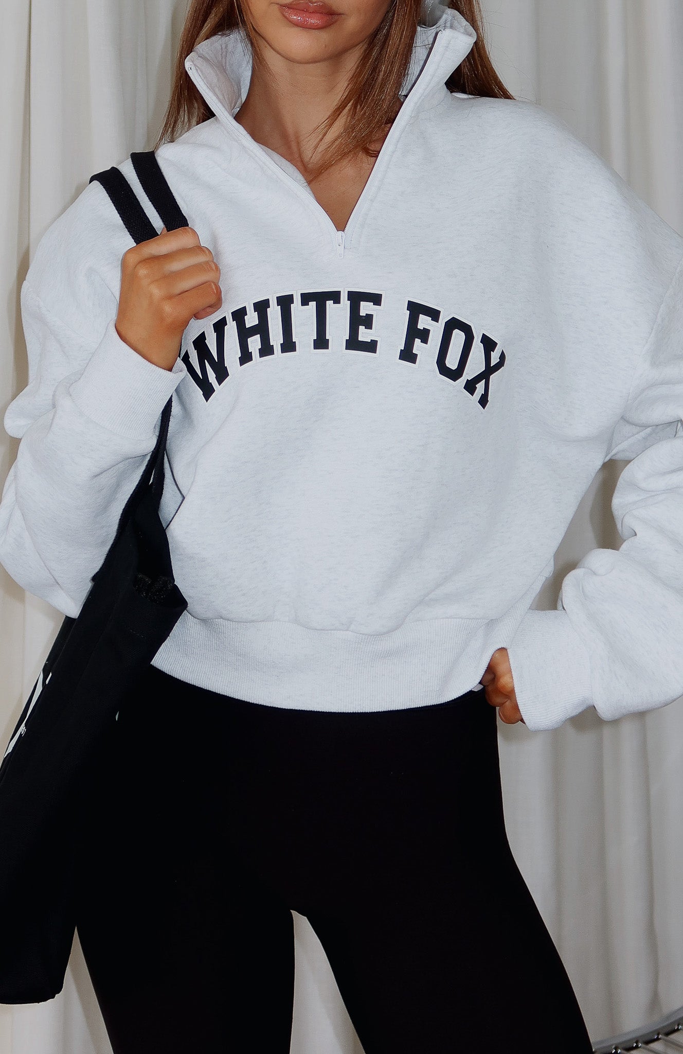Let The Bells Ring Cropped Quarter Zip Sweater Grey Marle | White Fox ...
