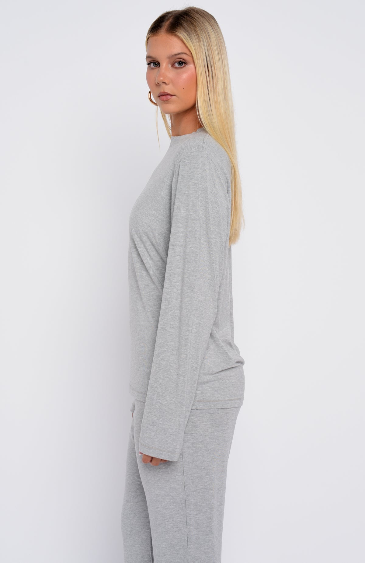 Slow Life Long Sleeve Pyjama Top Grey Marle | White Fox Boutique US