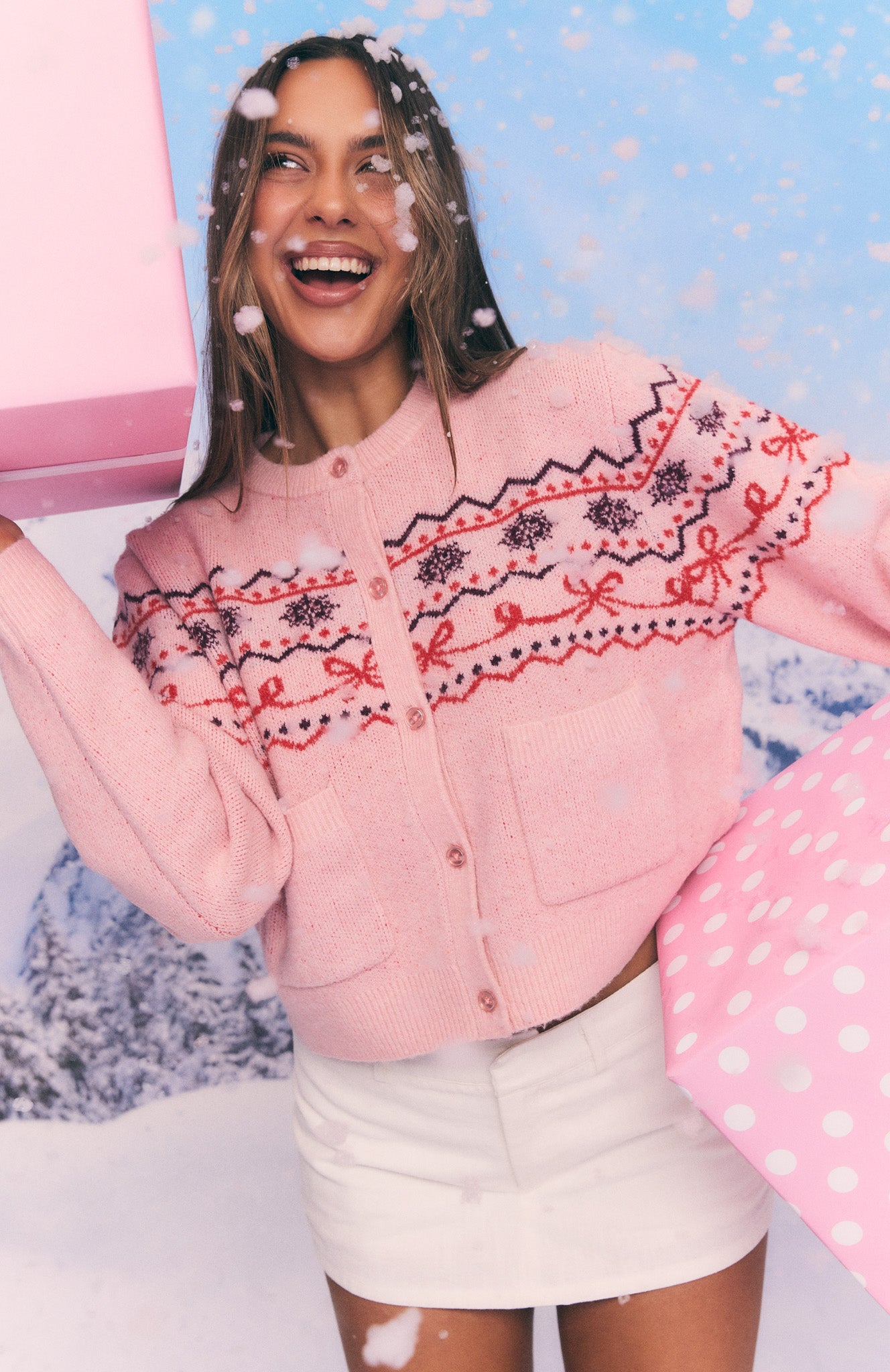 Snowflake Cuddles Knit Cardigan Blossom | White Fox Boutique US