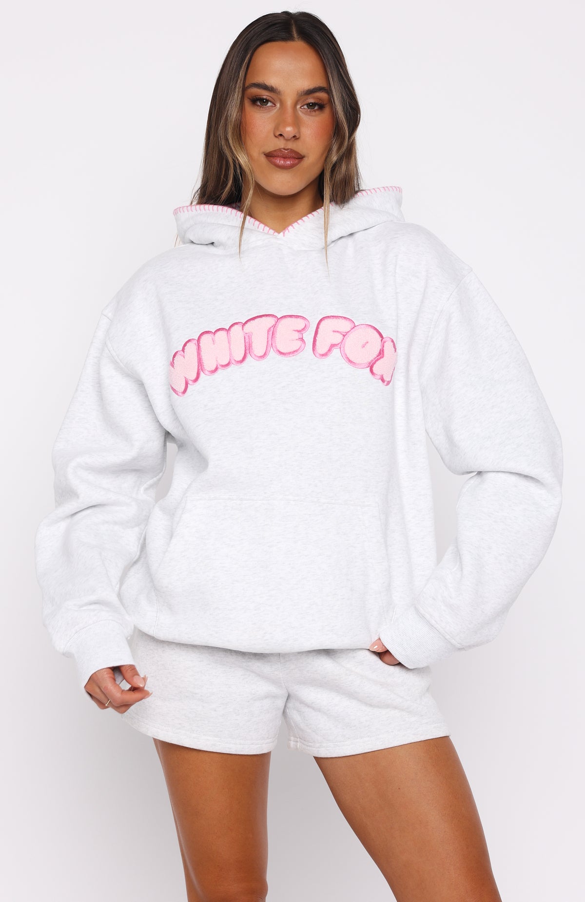 Vol. 1 Front Graphic Oversized Hoodie Grey Marle | White Fox Boutique US