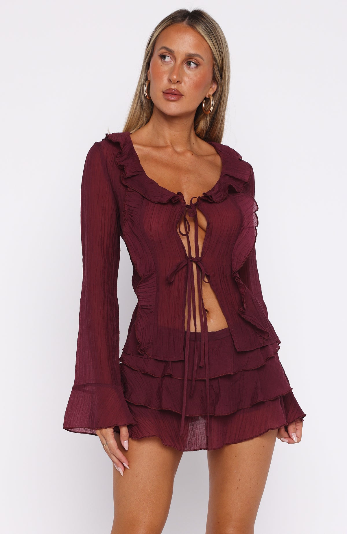 Your Status Long Sleeve Blouse Burgundy | White Fox Boutique US