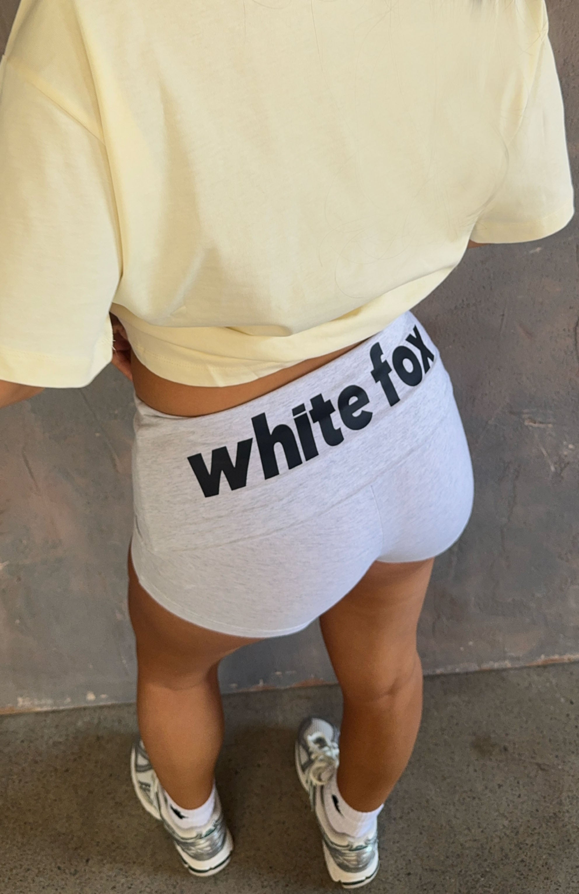 From The Archives Gigi Fold Over Booty Shorts Grey Marle | White Fox ...